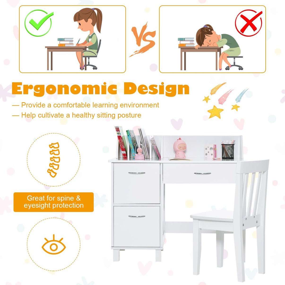 Shop Kids Learning Desk & Chair Set - White | Kids Mega Mart