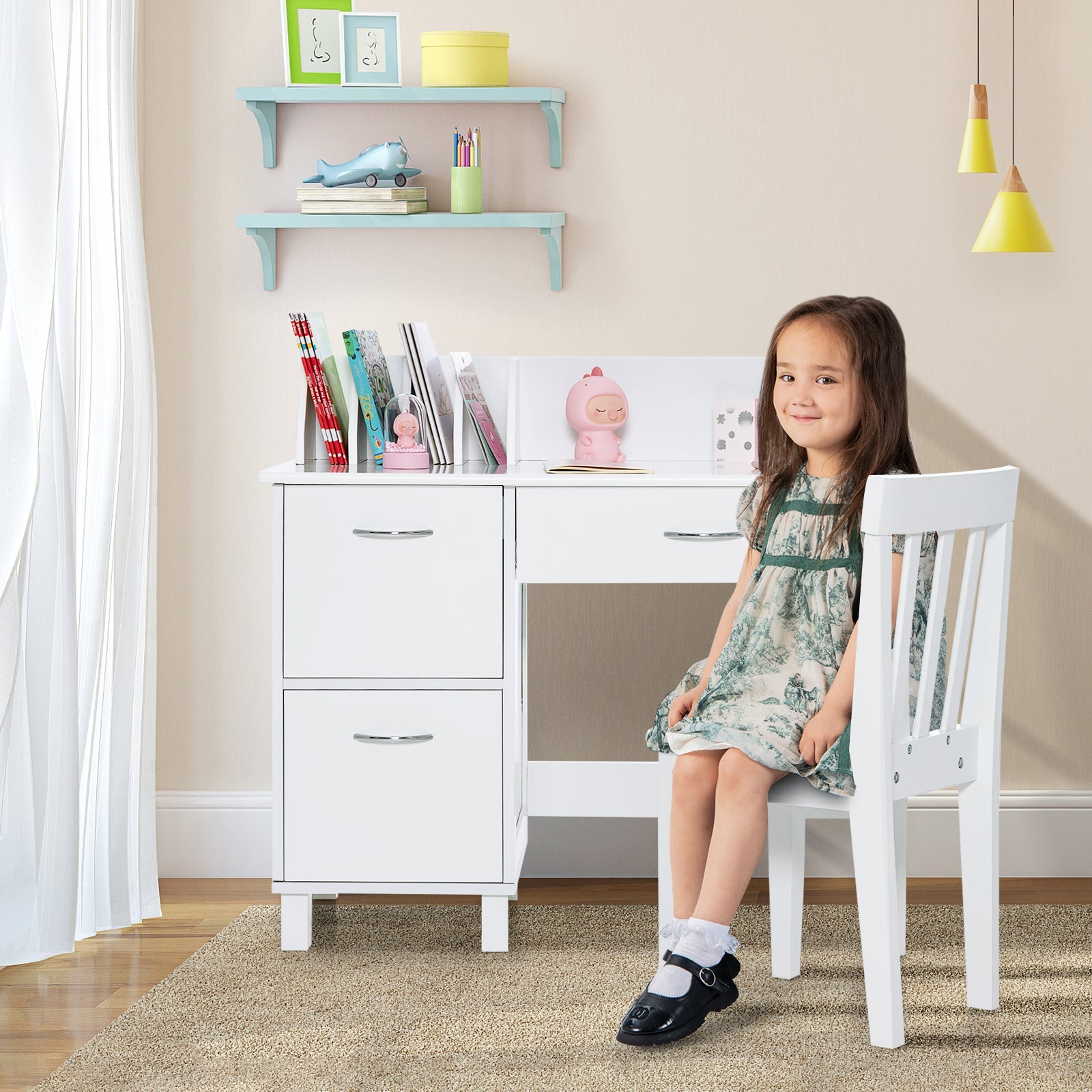 Kids Learning Desk and Chair Set | Explore, Learn, Play in White