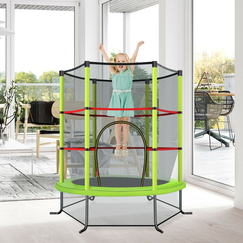 Green Mini Kids Trampoline with Safety Net | Outdoor Fun