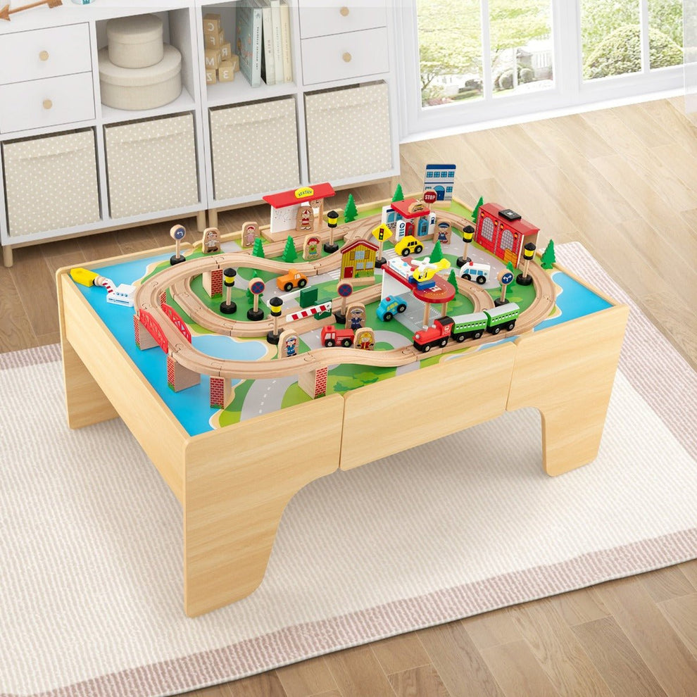 Wooden Train Table Set 84 Piece | Imaginative Play for Kids – Kids Mega ...