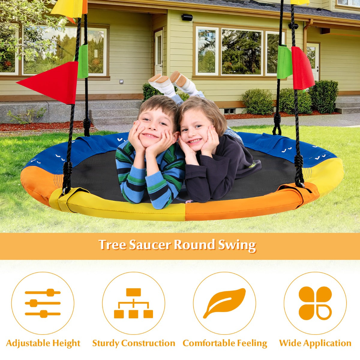 Fun Monkey Flying Saucer Tree Swing | Adjustable for Kids