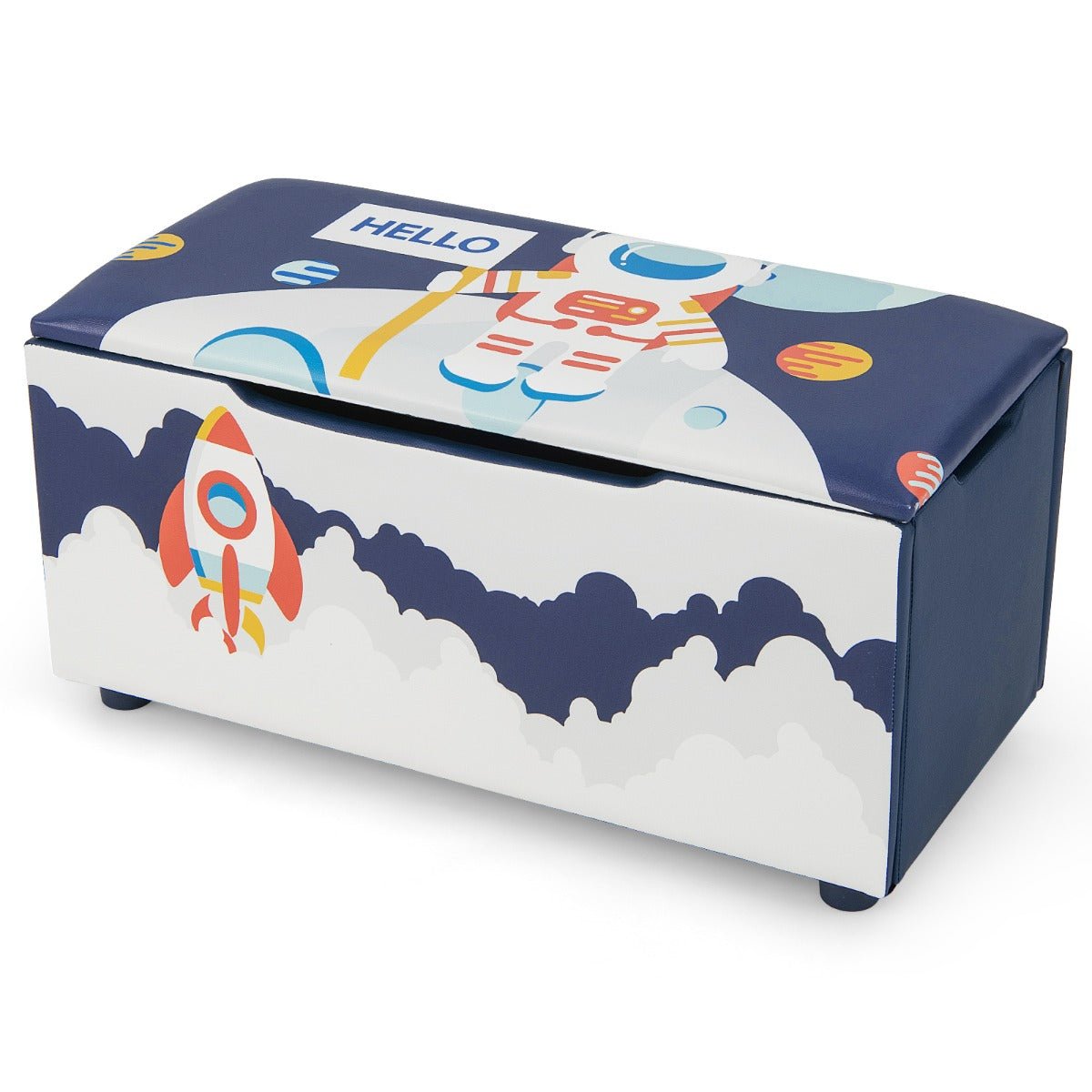 Kids Space Ottoman | Toy Storage and Bench with Soft Lid - Blue