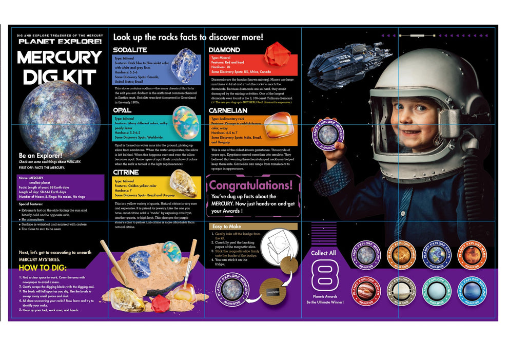 Mercury Gem Excavation Toy | Space Themed Dig Kit | Kids Mega Mart