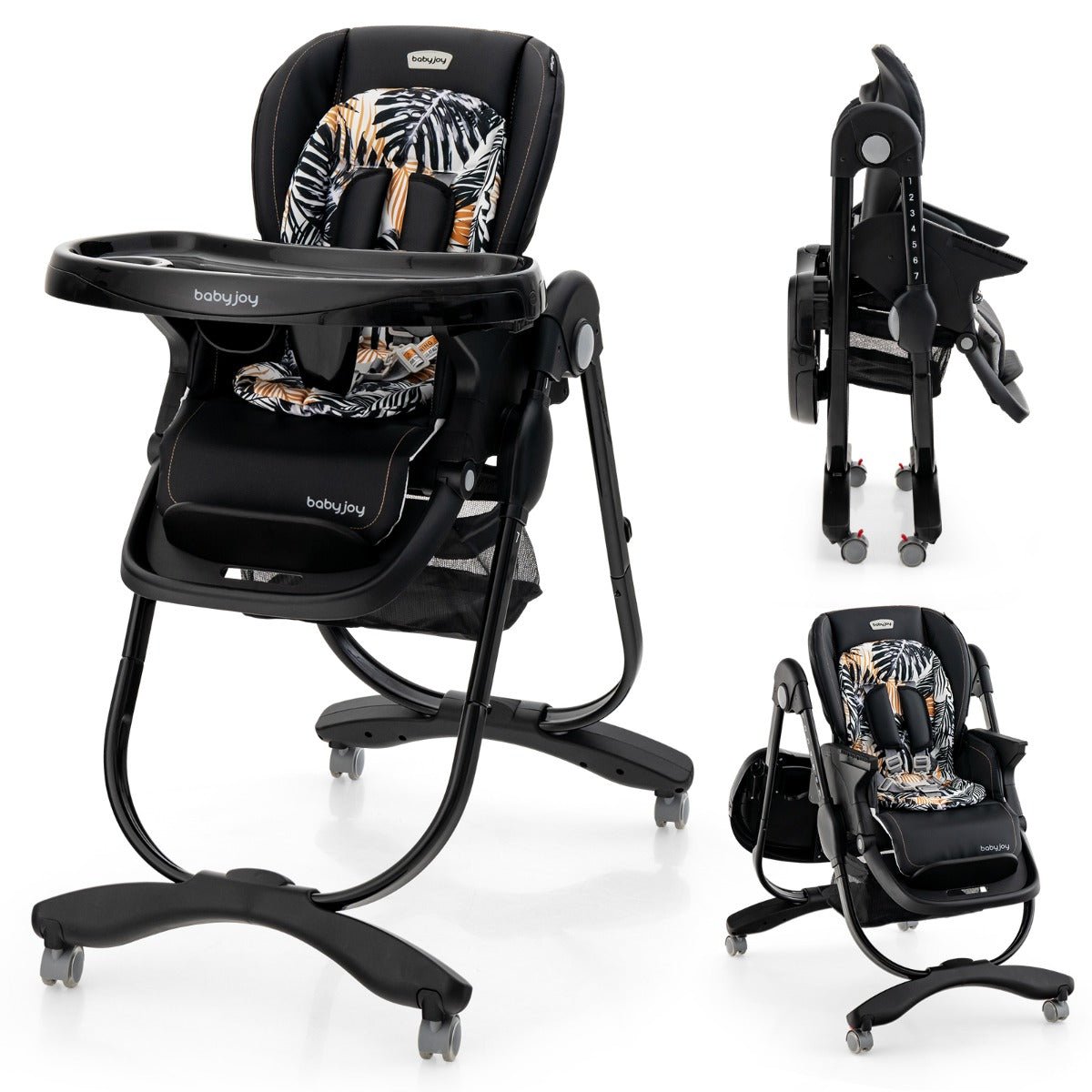 Adjustable Black High Chair on Wheels for Babies and Toddlers