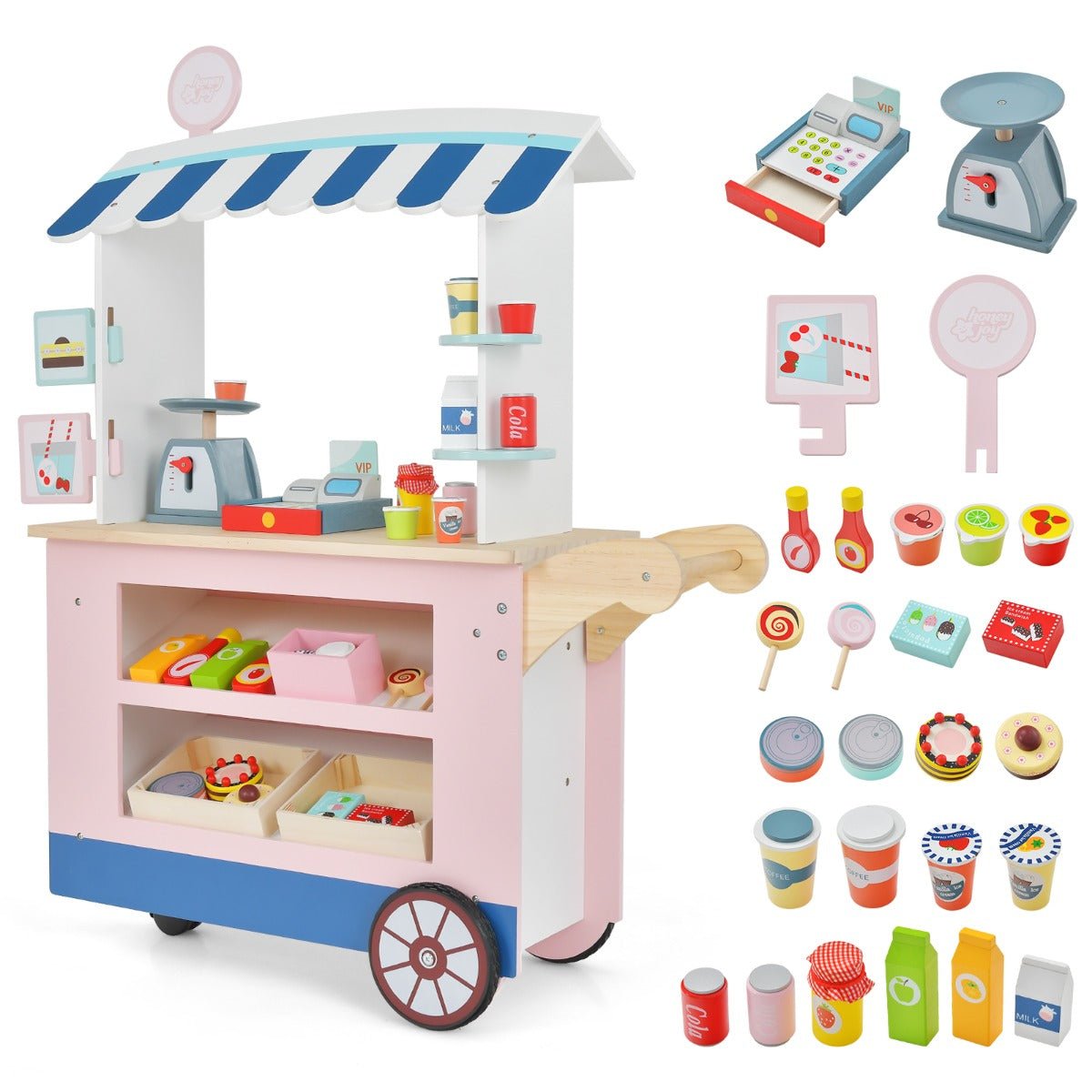 Kids Play Food Cart Set with POS and Scale - 30 Piece Playset