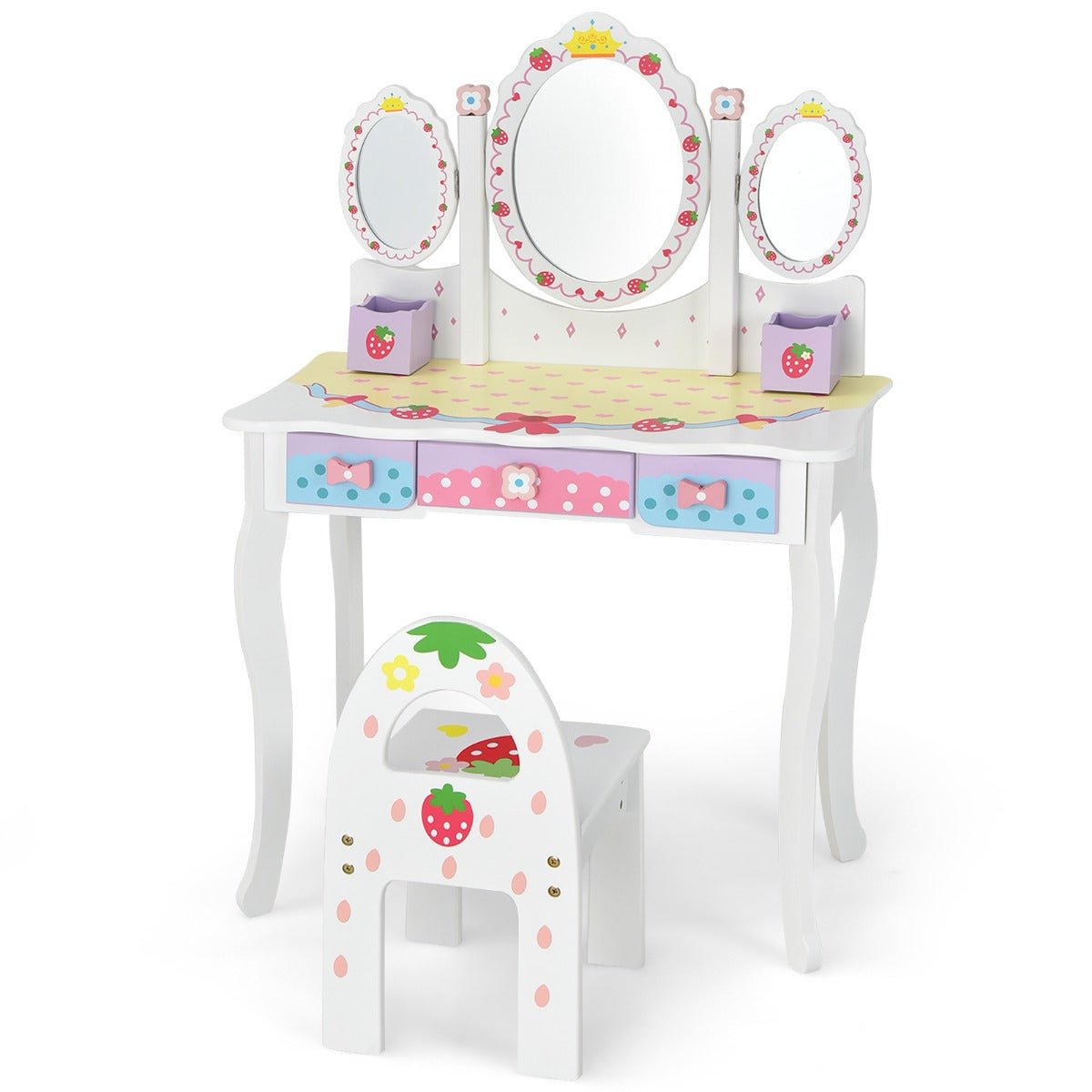 Kids Vanity Set with Tri-Fold Mirror - White 2-in-1 Table Set