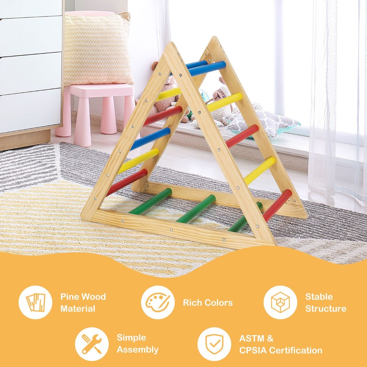 Kids Wooden Climbing Triangle | Safe, Educational 3-Level Ladder – Kids ...