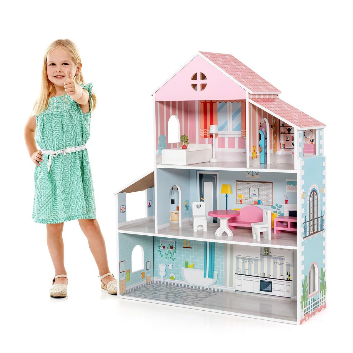 Buy Wooden Pretend Play Doll House with Fully Furnished Design